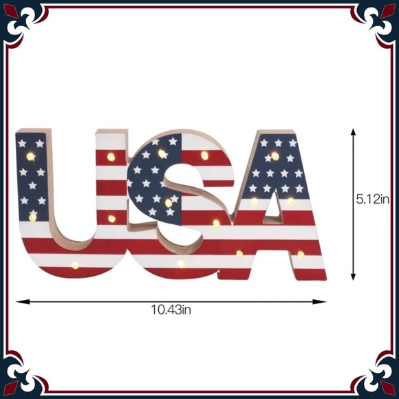 Accents | Patriotic Usa Wooden Block Sign Table Decor Lighted Red White ...